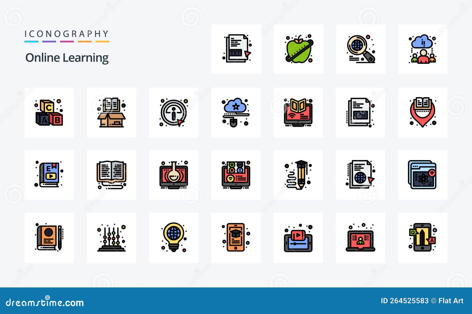 25 Online Learning Line Filled Style Icon Pack Stock Vector ...