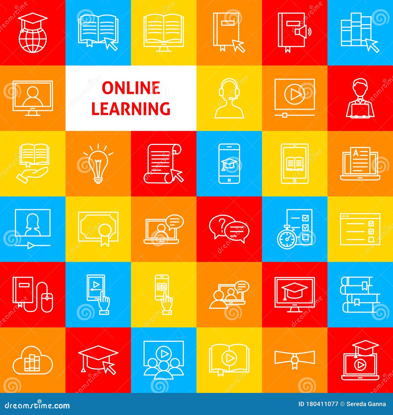 Online Learning Line Icons stock vector. Illustration of learning ...
