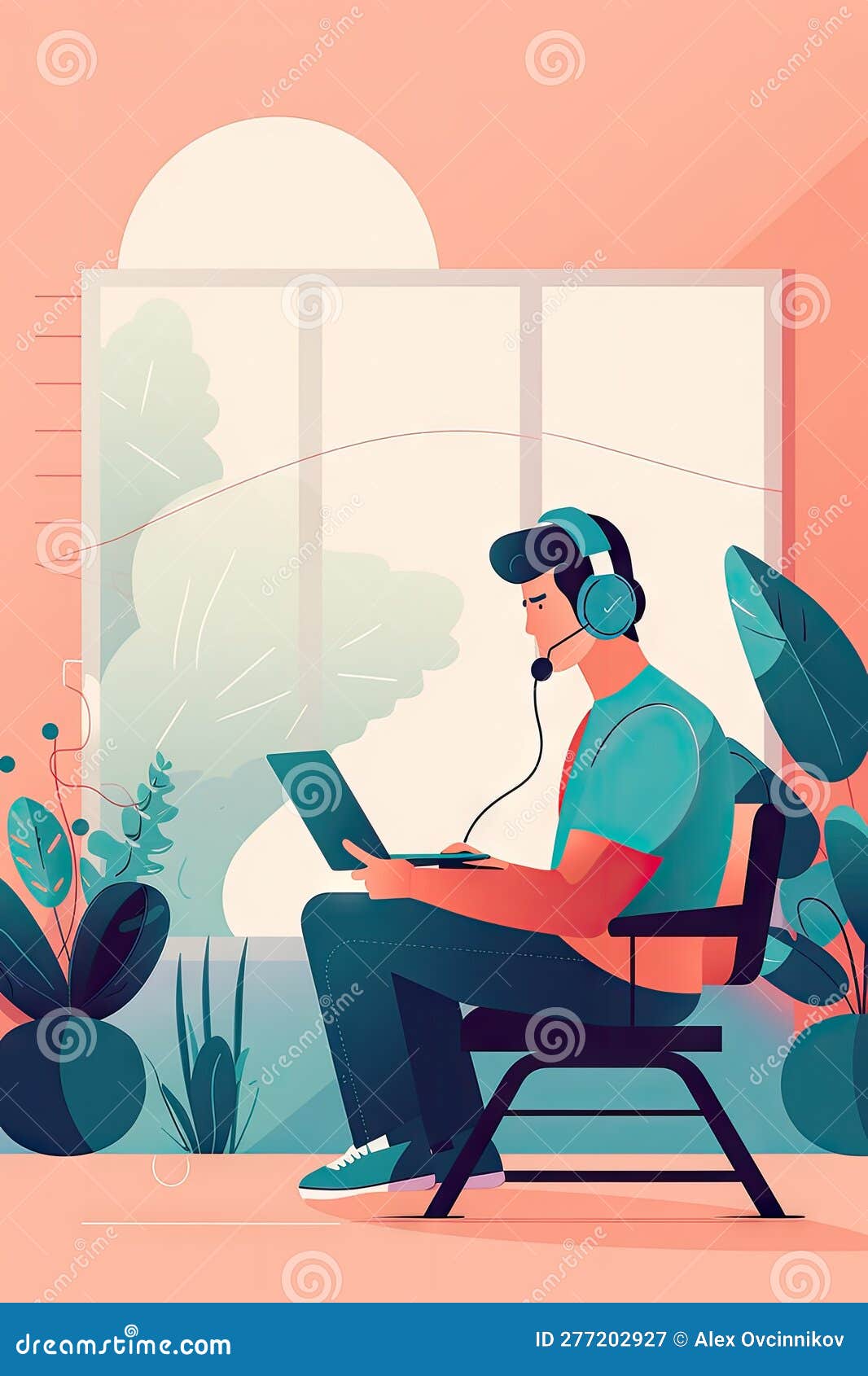 Online Learning: Male Student Wearing Headset in Video Conference ...