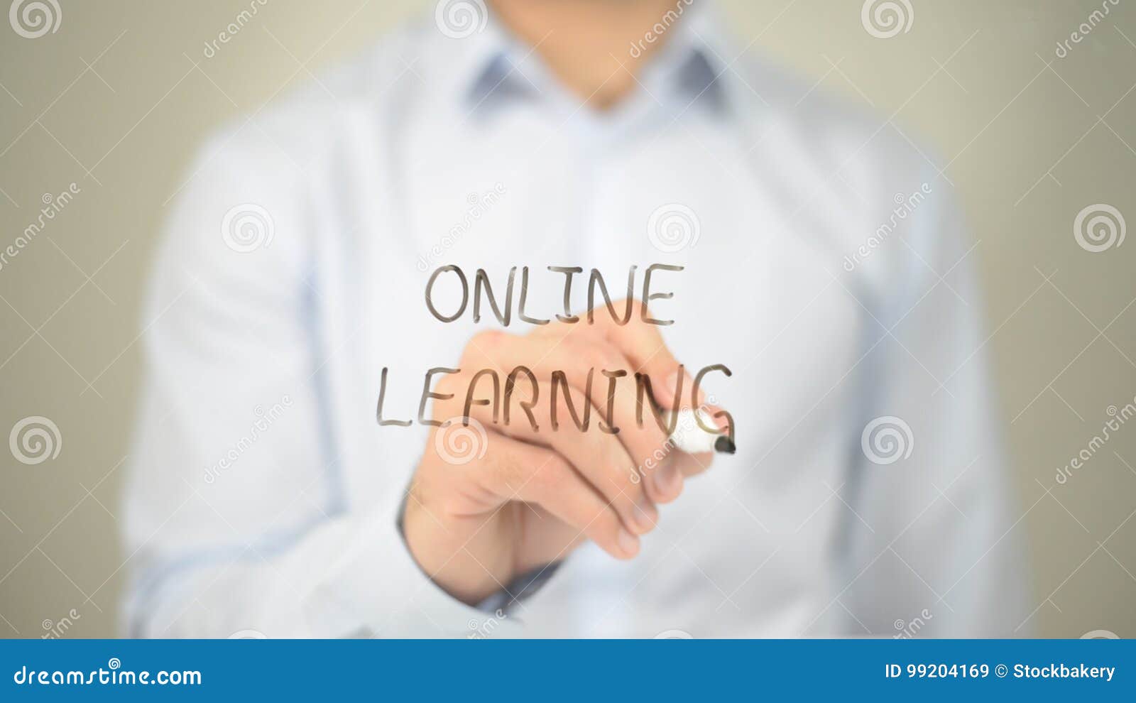 Online Learning , Man Writing on Transparent Screen Stock Image - Image ...