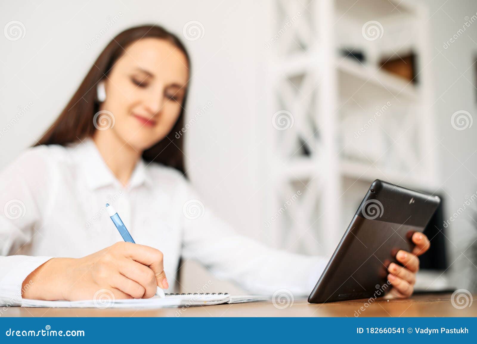 Student Using Tablet for Watching Online Lectures Stock Image - Image ...