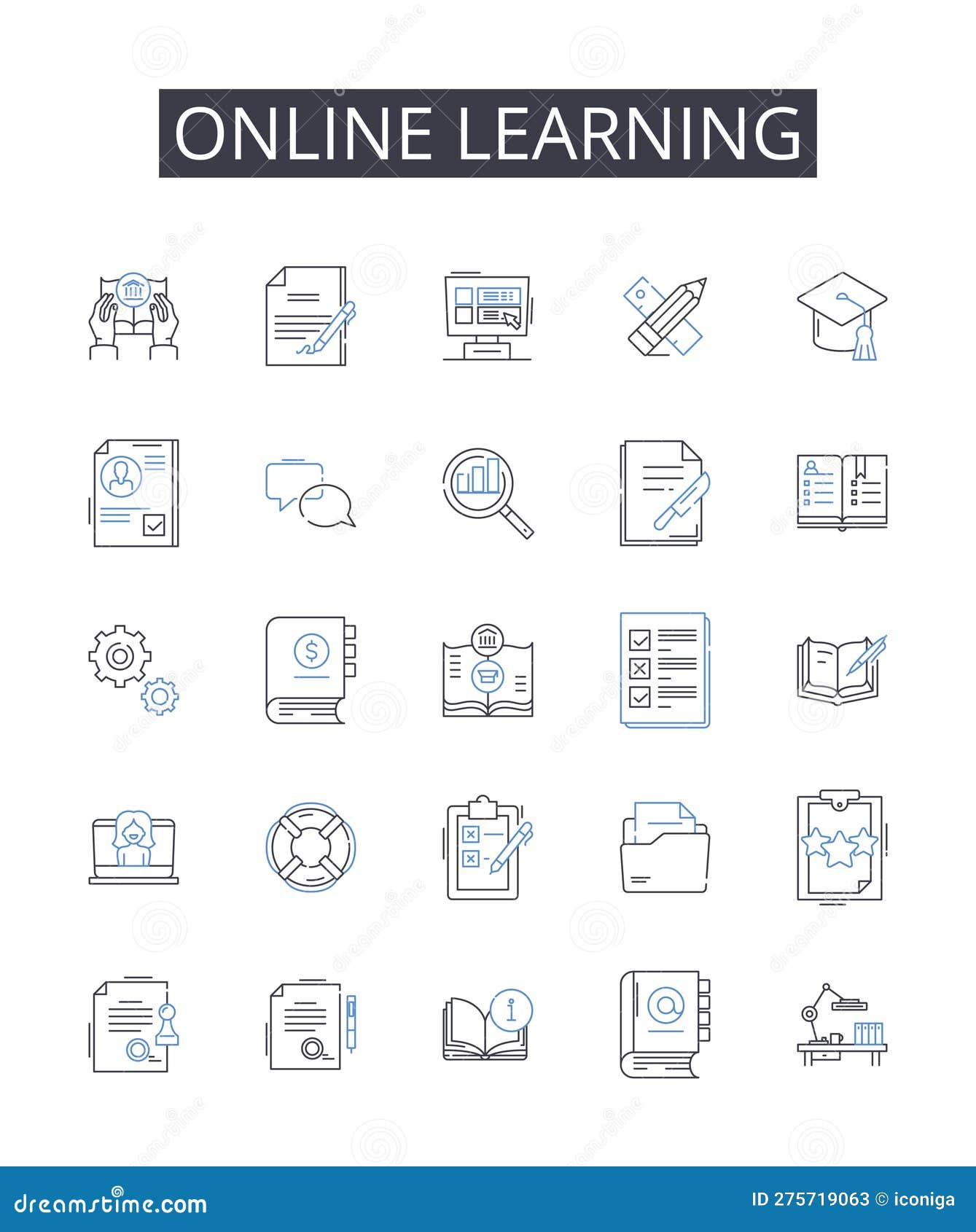 Online Learning Line Icons Collection. E-learning, Web-based ...