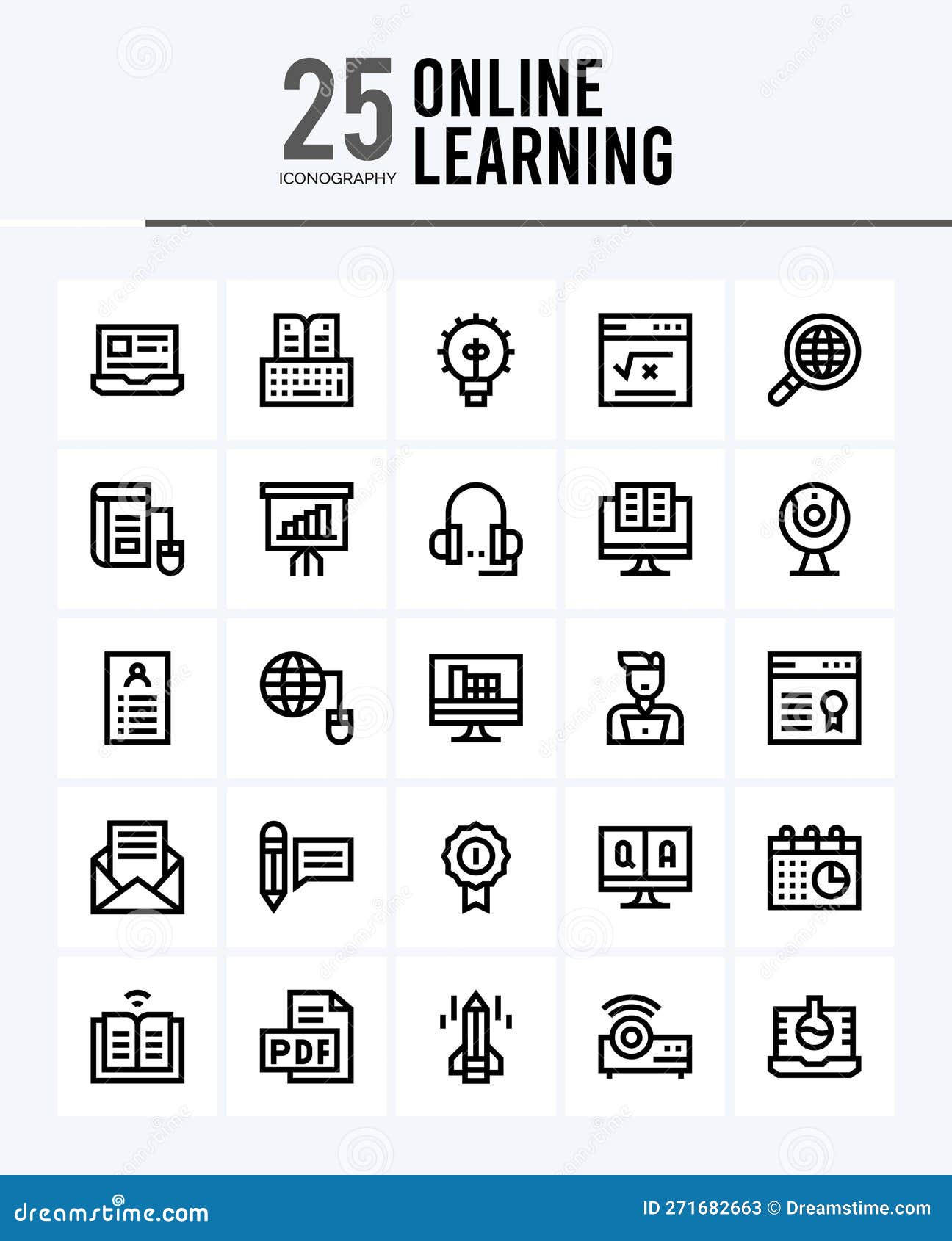 25 Online Learning Outline Icons Pack Vector Illustration Stock Vector ...