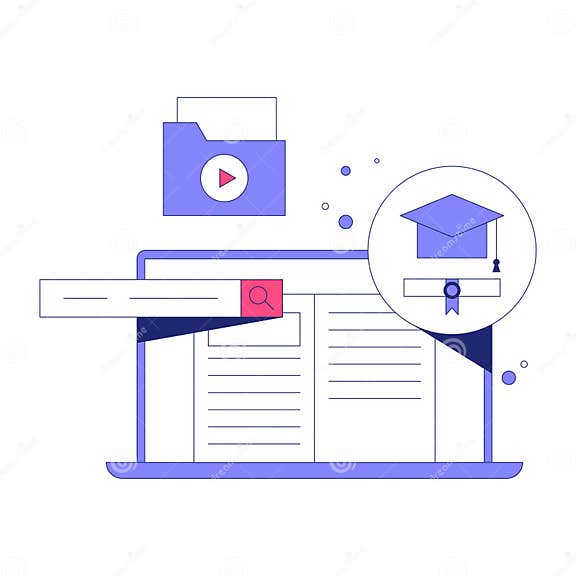 Online Learning Platform with Laptop and Graduation Icon in Flat Vector Illustration Symbolizing ...