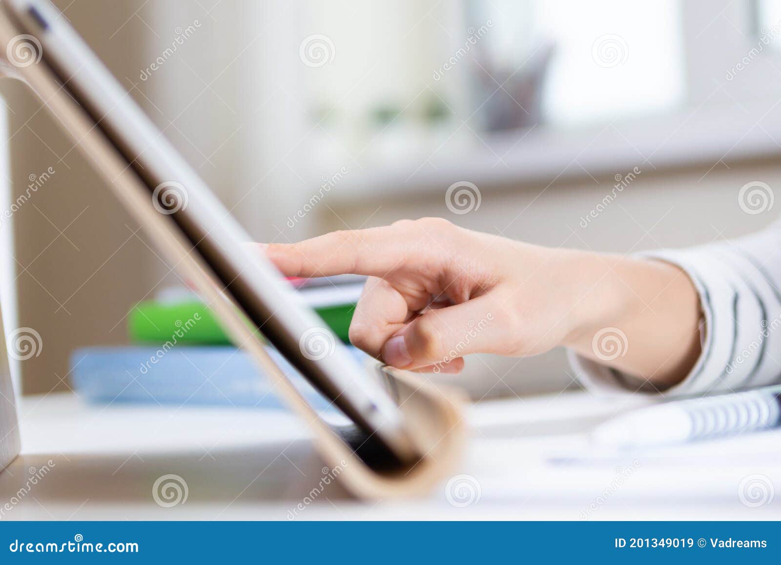 Online Learning, Remote Education Background. Kid Hand Using Digital ...