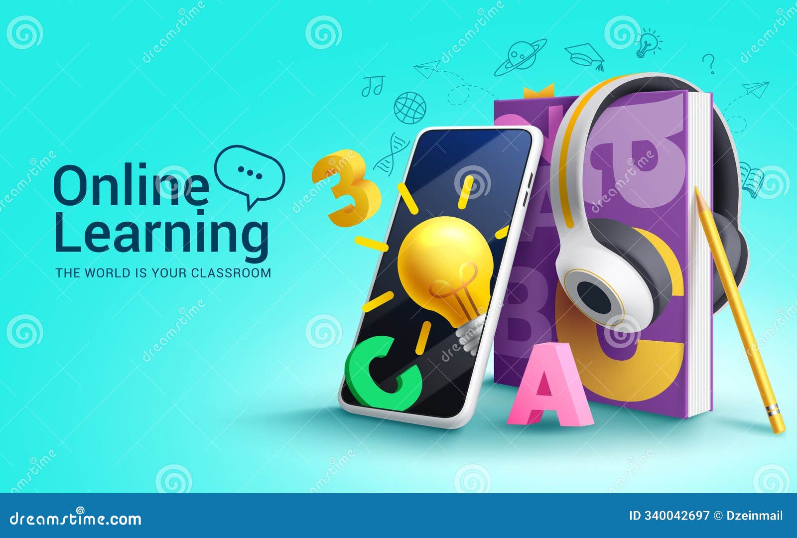 E-learning School Line Icons Collection. Online, Virtual, Distance ...