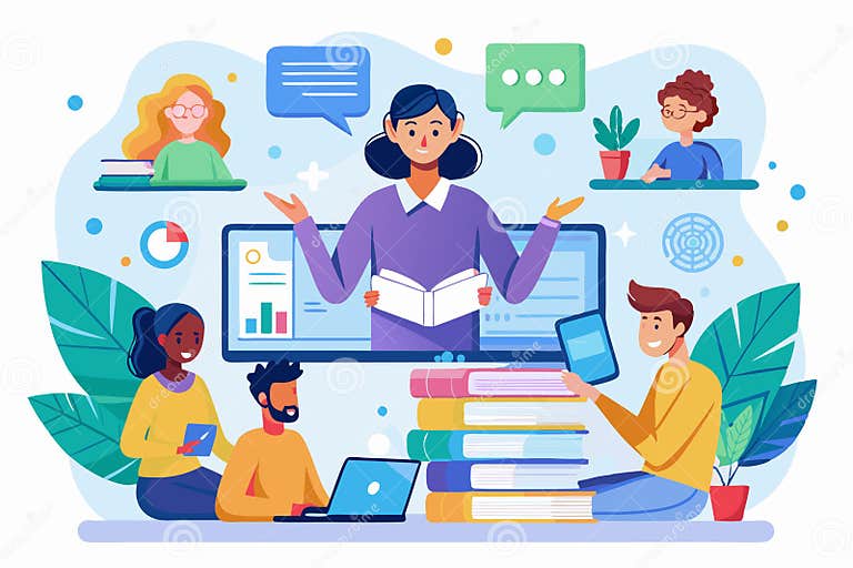 Online Learning Session Showcases a Teacher Presenting while Students ...