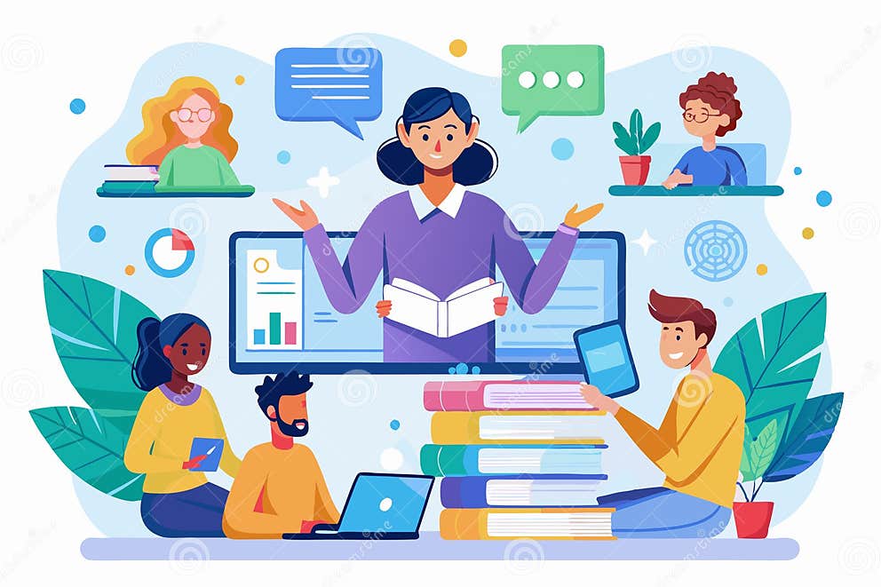 Online Learning Session Showcases a Teacher Presenting while Students ...