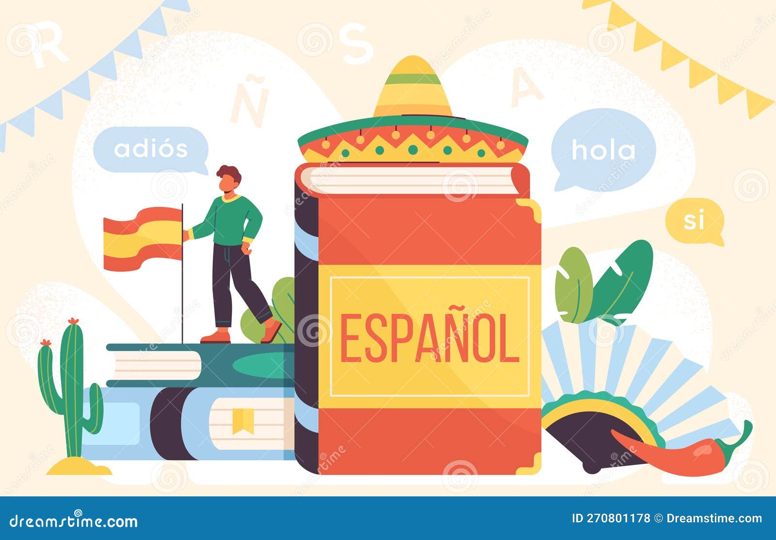 Online Learning of Spanish Language Stock Vector - Illustration of ...