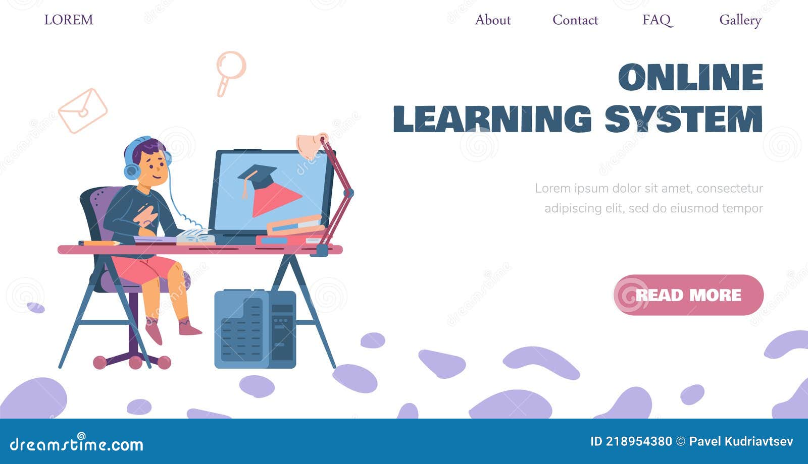 Online Learning System Site Template with Child Boy Flat Vector ...