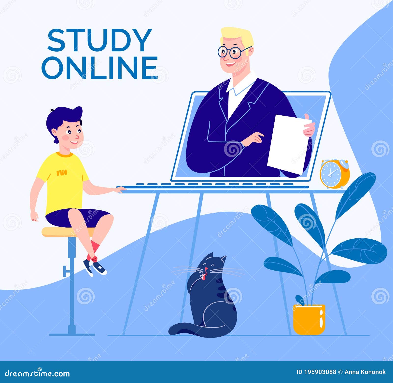 Online Learning. Vector. Illustration. Flat Cartoon Style Stock ...