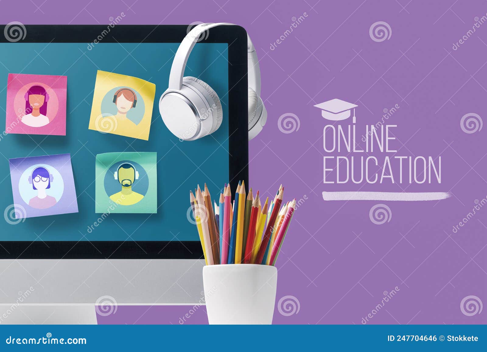 Online Learning and Virtual Classmates Stock Photo - Image of ...