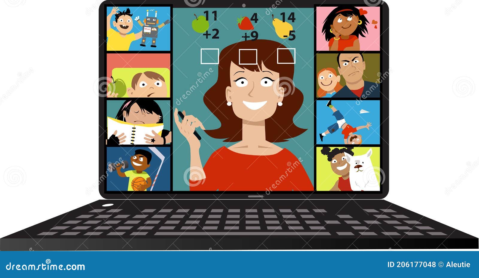 Online Lesson Elementary School Stock Vector - Illustration of students ...