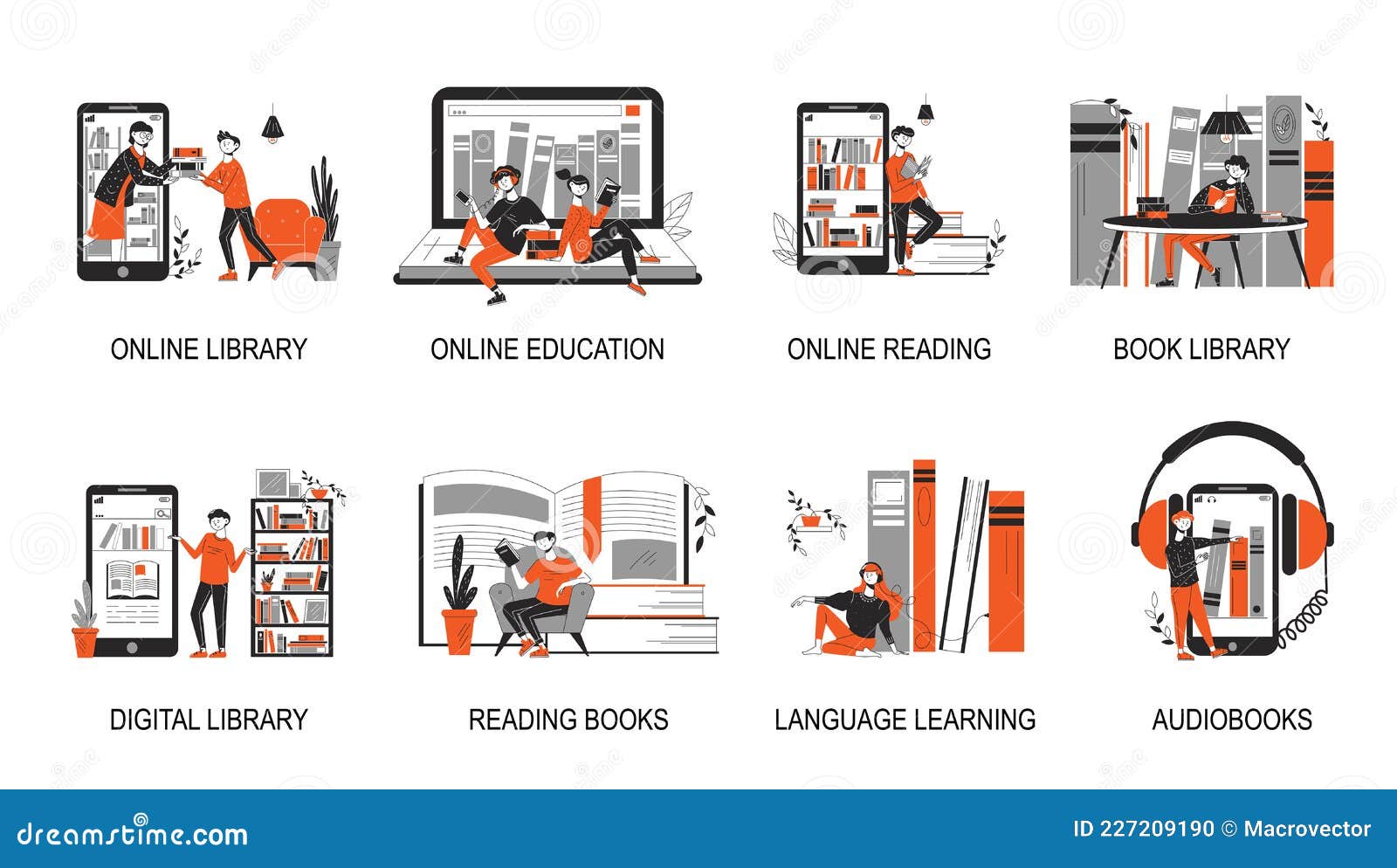 Online Library Composition Set Stock Vector - Illustration of ebook ...