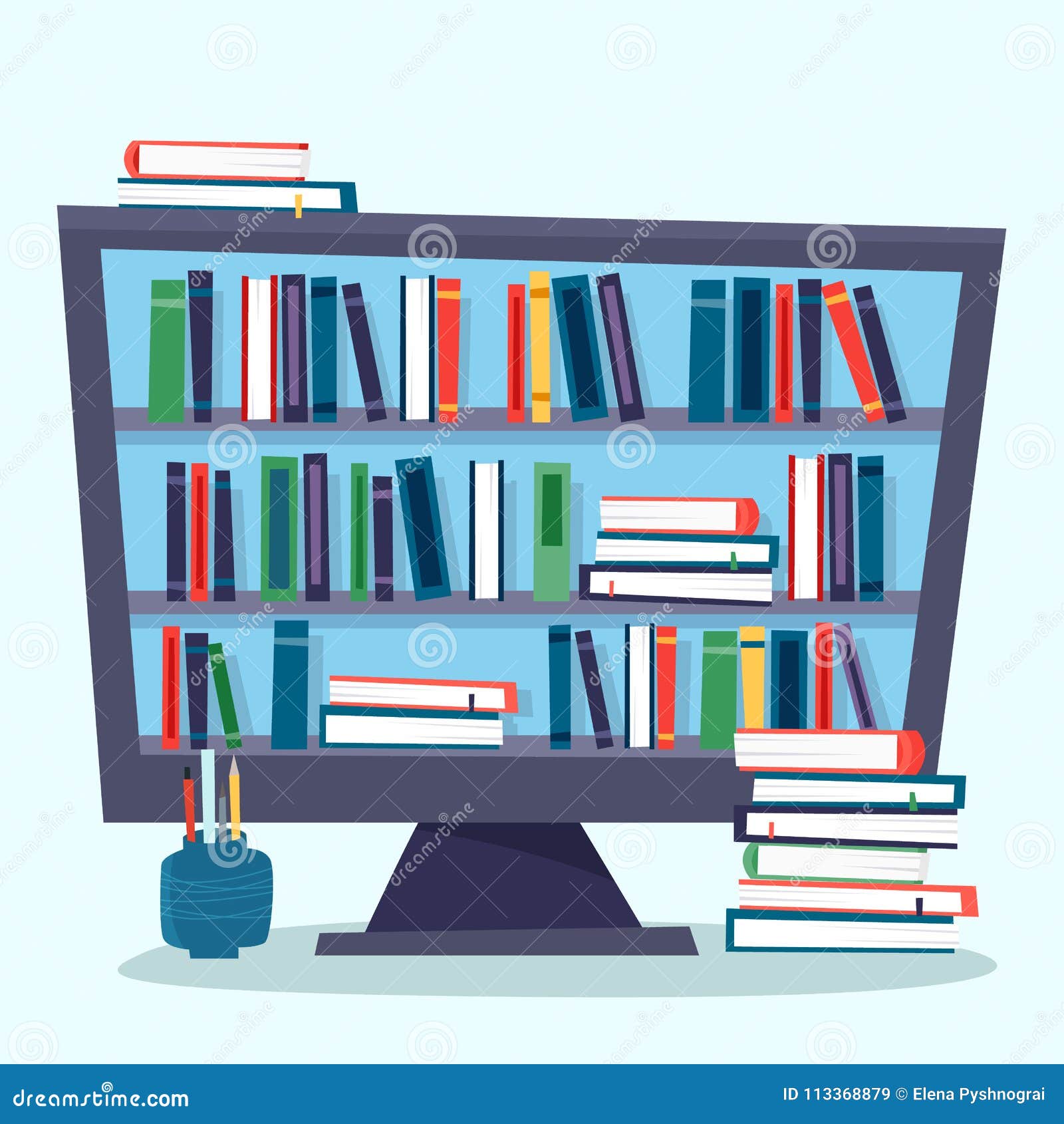 Online Library. Computer with Electronic Book Stock Vector ...