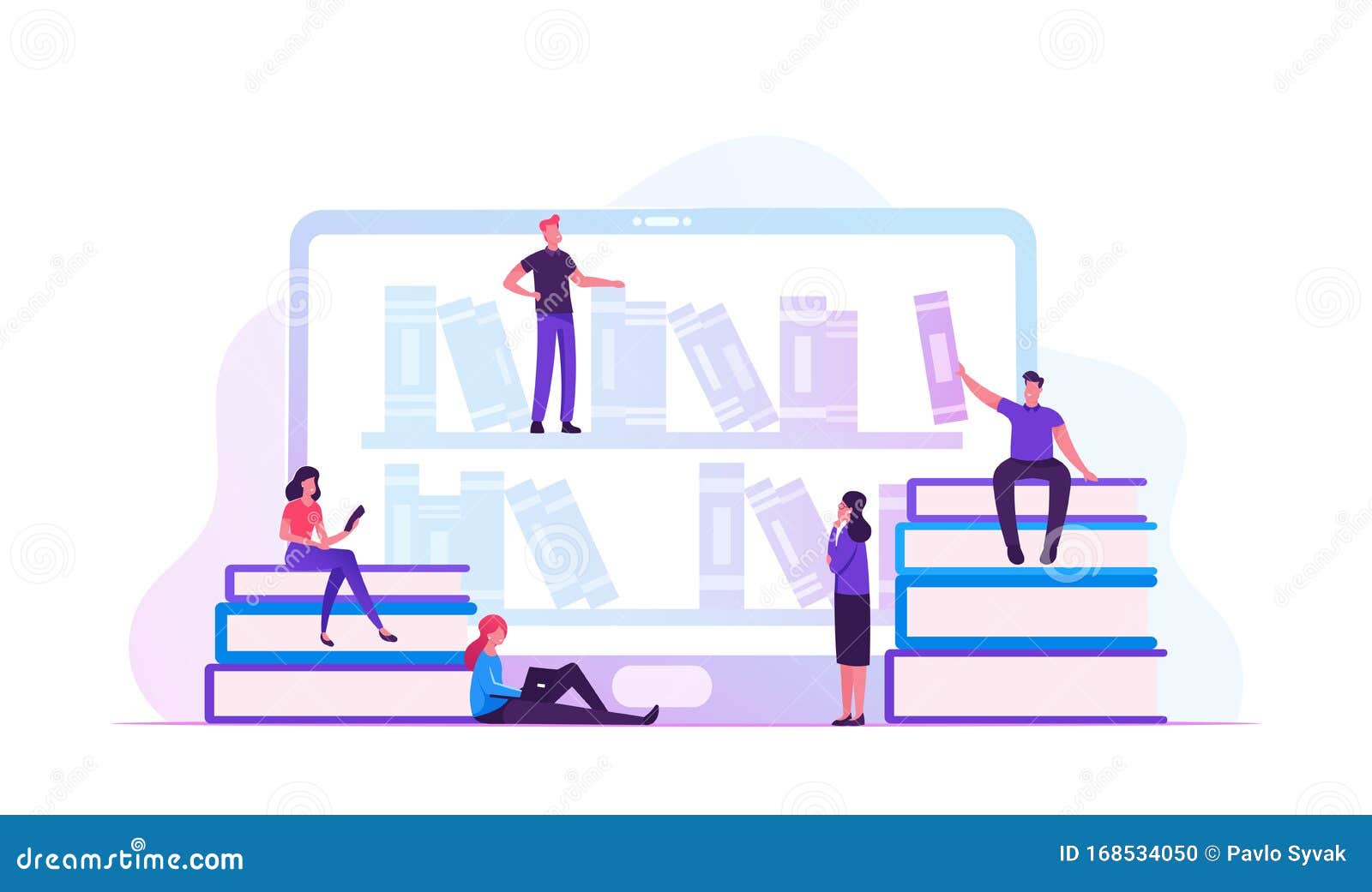 Online Library Concept. People Reading E-books and Study at School ...