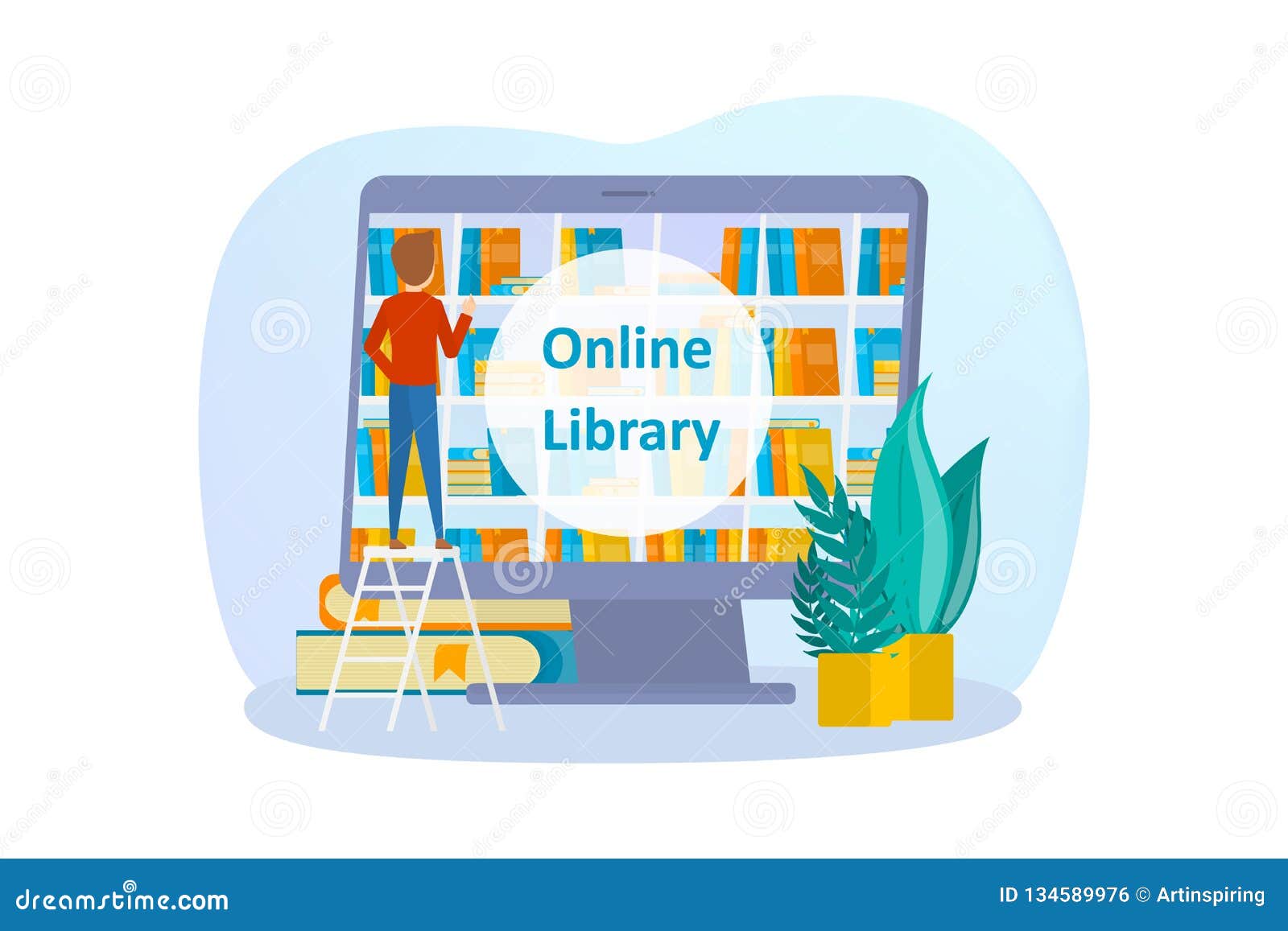 Online Library Concept Set. Using Phone for Learning Stock Vector ...