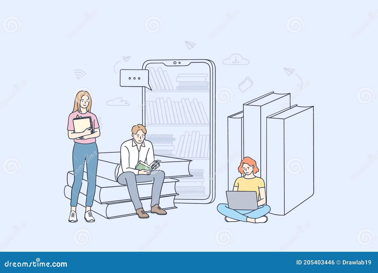 Online Library and Elearning Concept Stock Illustration - Illustration ...