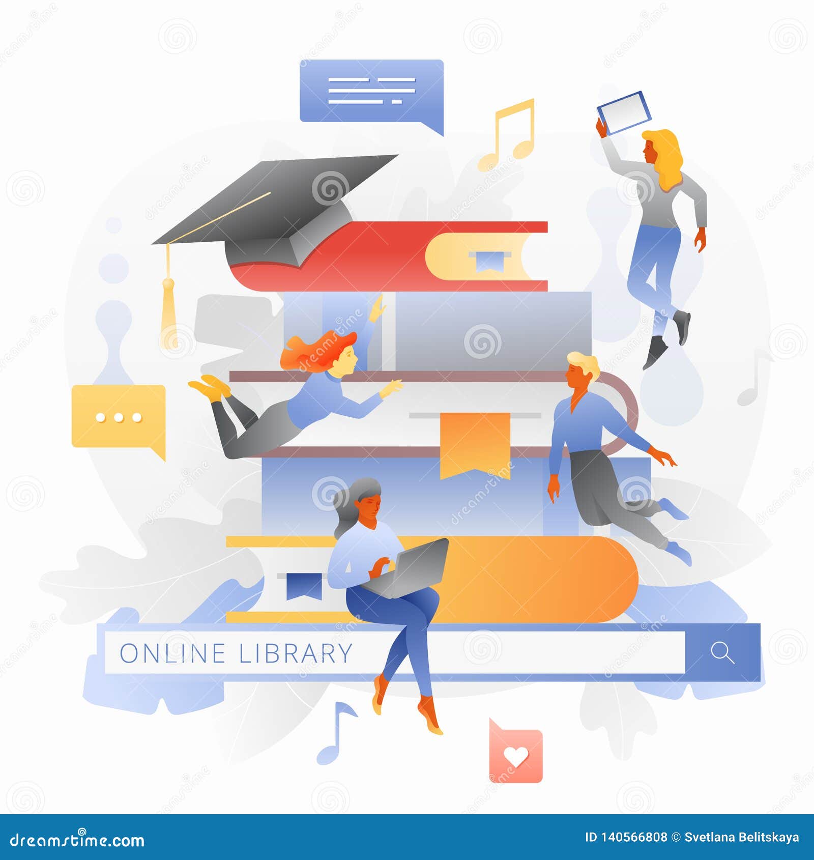 Online Library Metaphor stock vector. Illustration of mortarboard ...