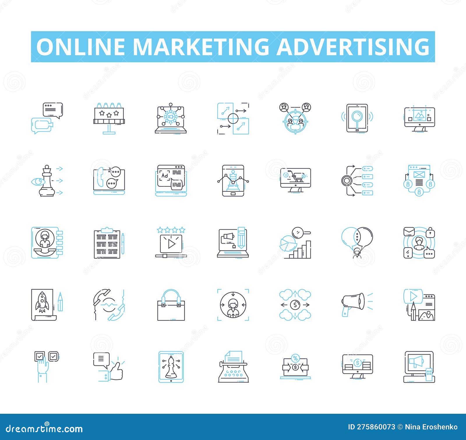 Online Marketing Advertising Linear Icons Set. Strategy, Targeting ...