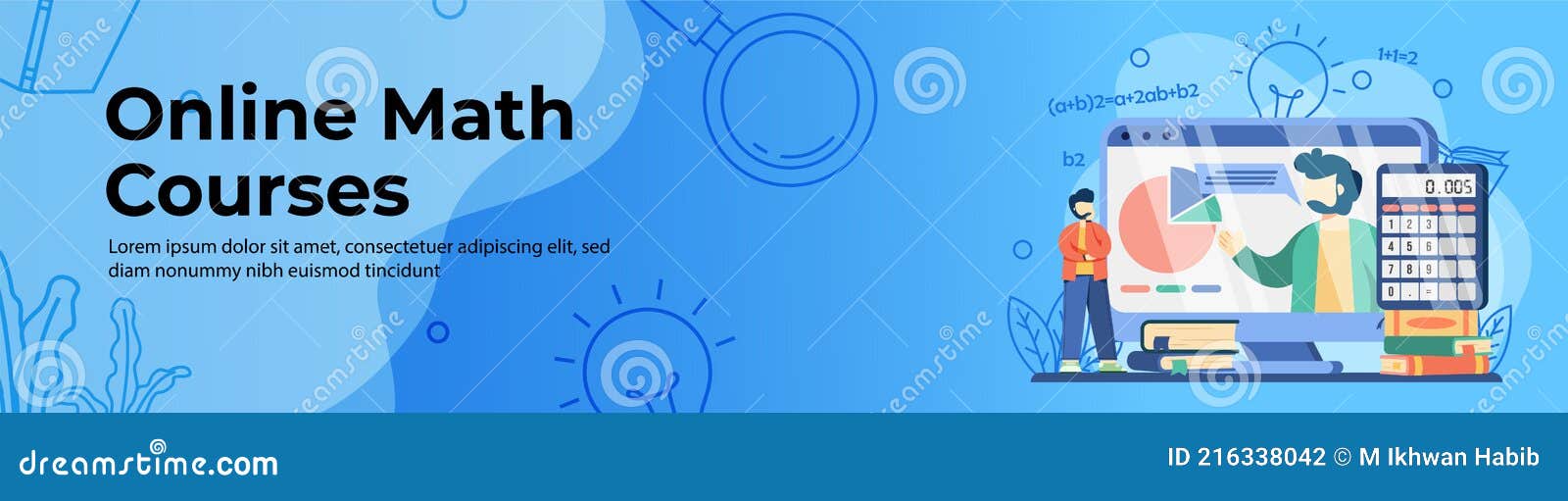 Online Math Courses Web Banner Design. a Man Watching Online Class ...