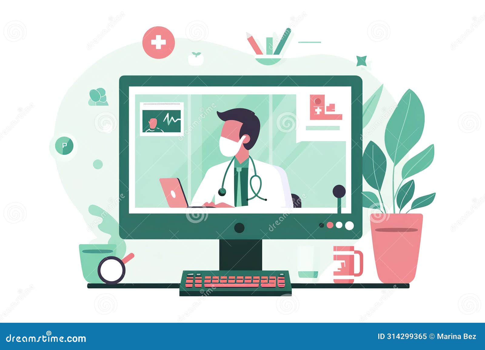Online Medical Consultation Concept with Doctor on Computer Screen ...