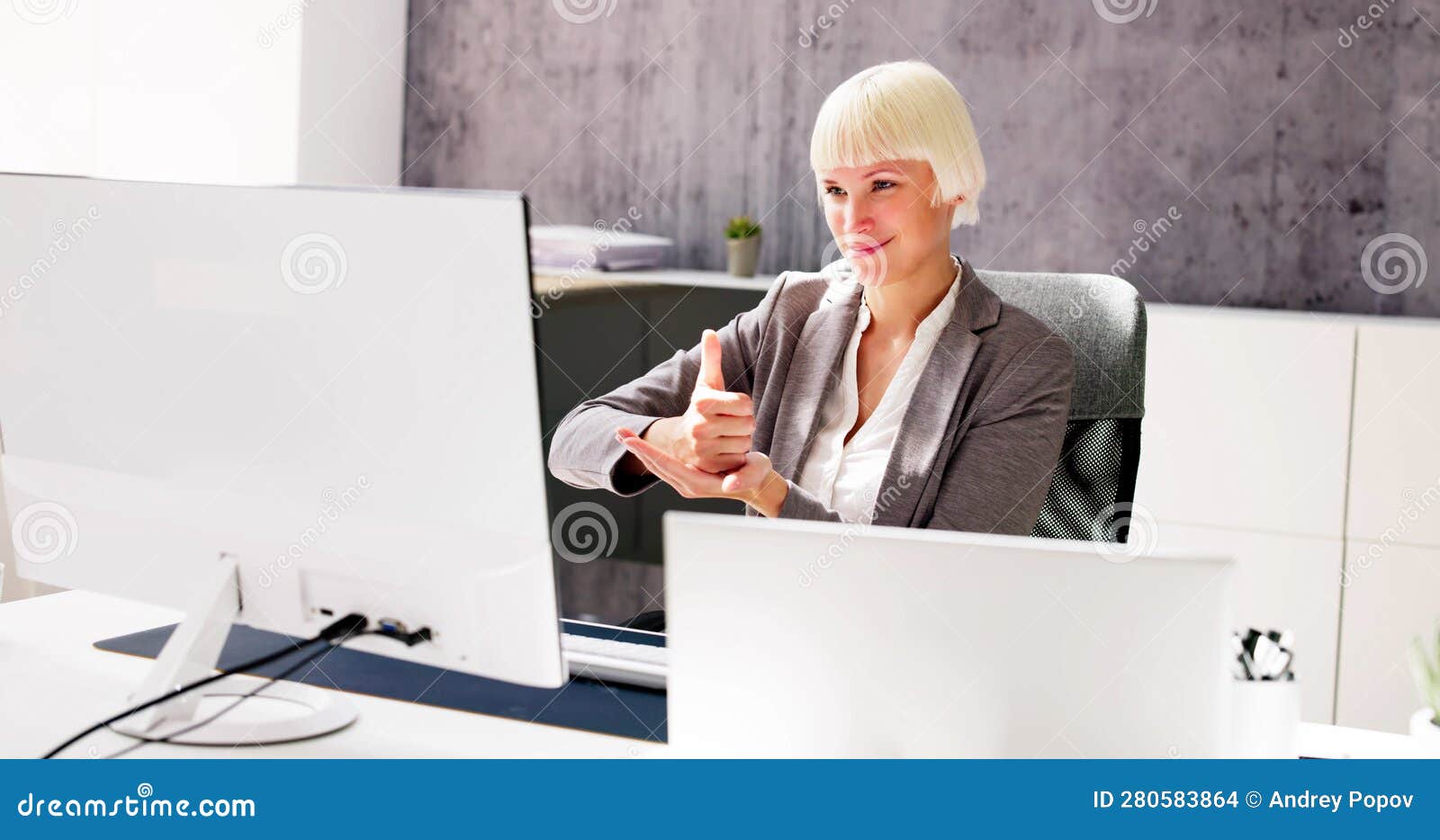 Online Meeting on Computer stock photo. Image of hearing - 280583864
