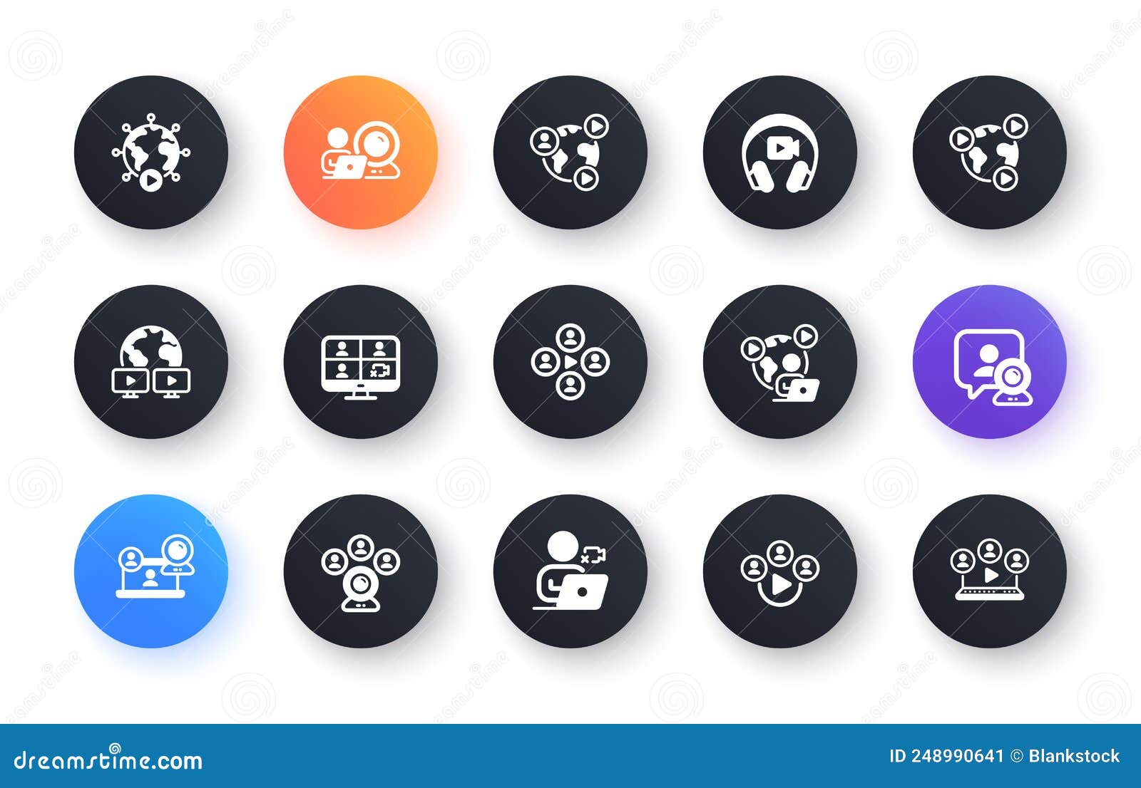 Online Meeting Icons. Video Conference, Virtual Presentation, Live Chat ...