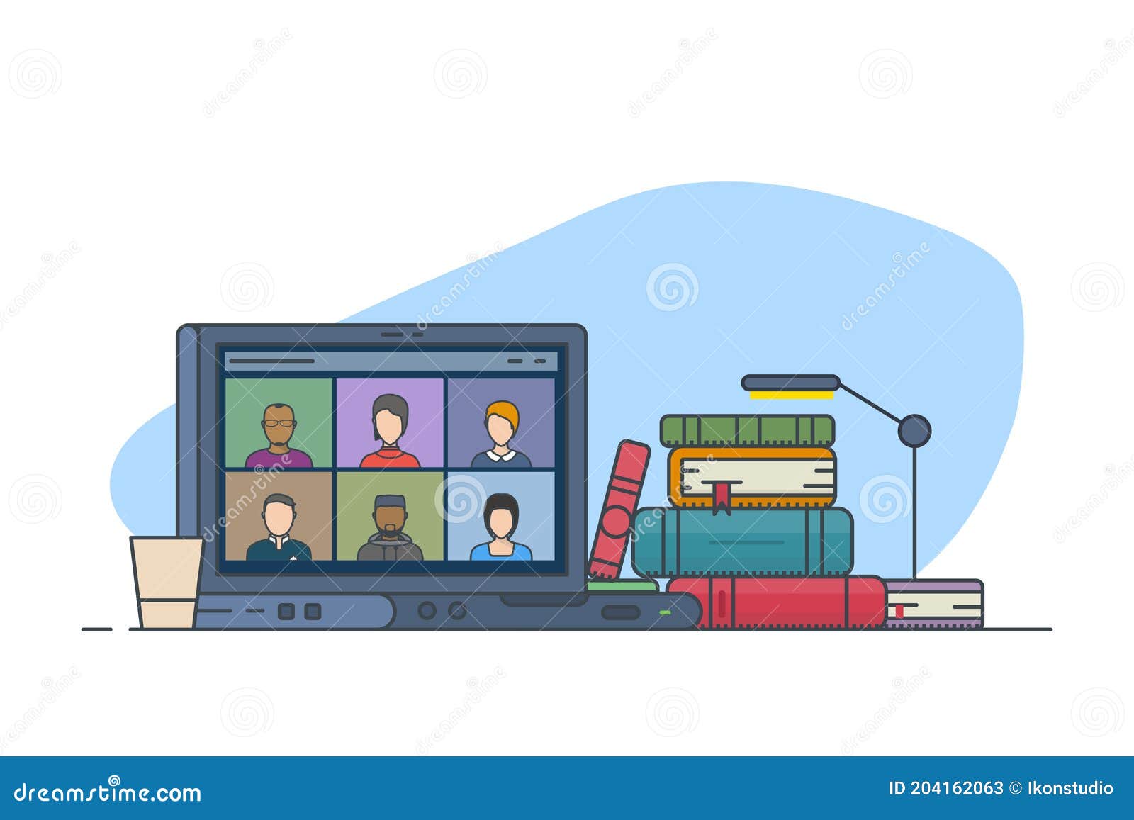 Online Meeting and Learning Line Style Vector Stock Vector ...