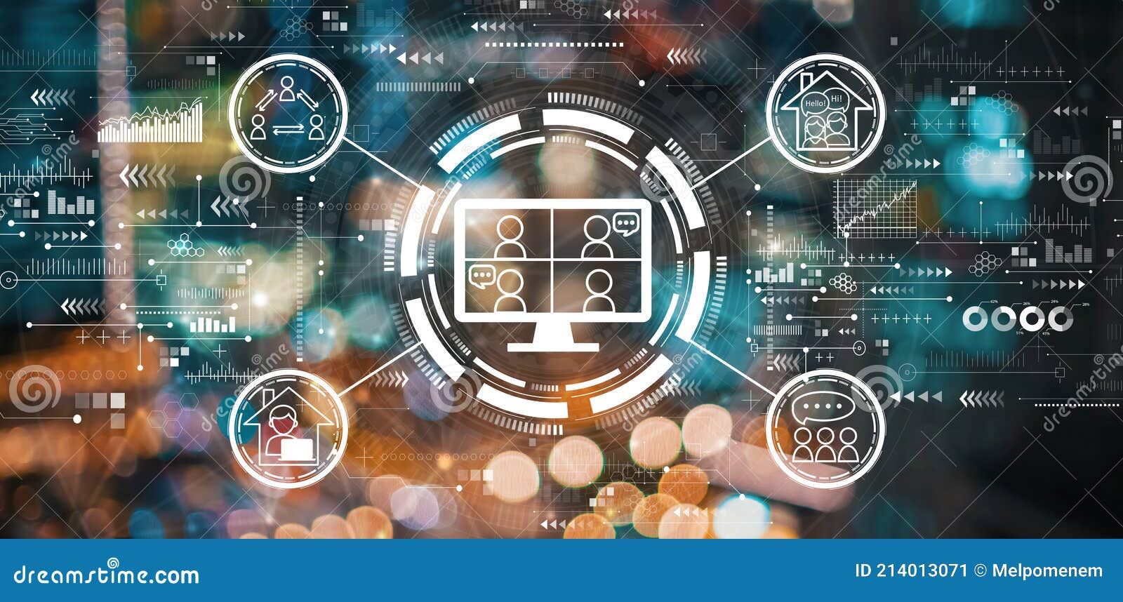 Online Meeting Theme with Blurred City Lights Stock Illustration ...