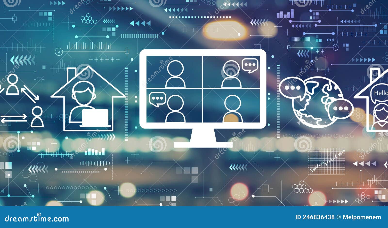 Online Meeting Theme with Blurred City Lights Stock Photo - Image of ...