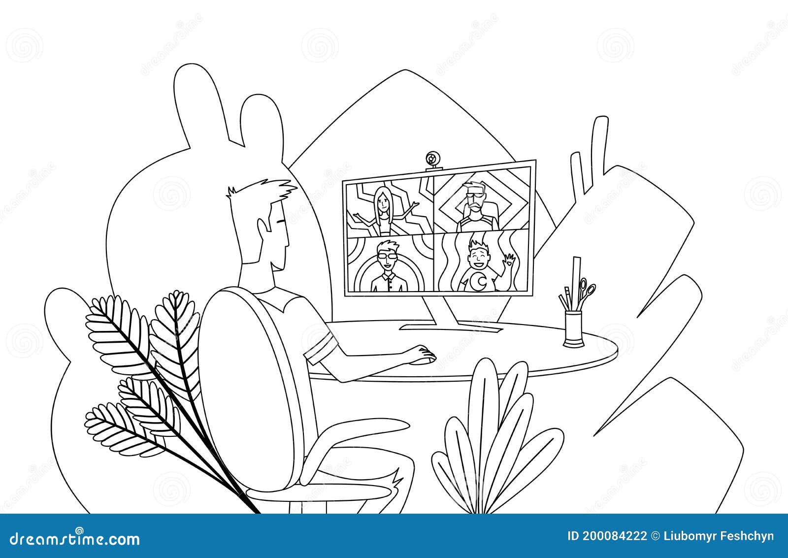 Online Meeting. Video Conference. People Group on Computer Screen ...