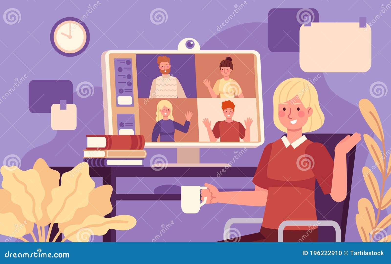 Online Meeting. Video Conference Woman Online Meeting with Colleagues ...