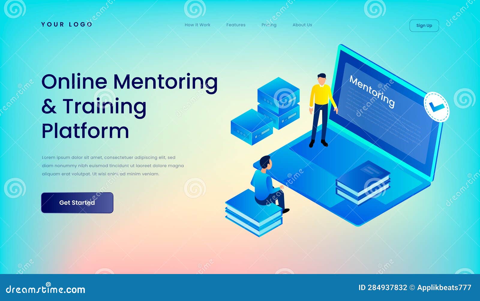 Online Mentoring & Training Platform Landing Page Template with Gradient Background and ...