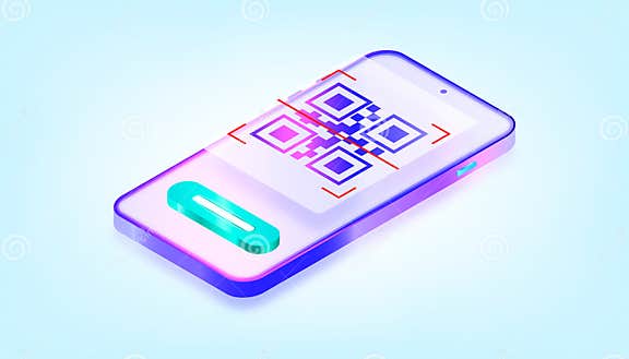 Online Mobile App Qr Code Scanner. 3D Gradient Web Vector Illustrations ...