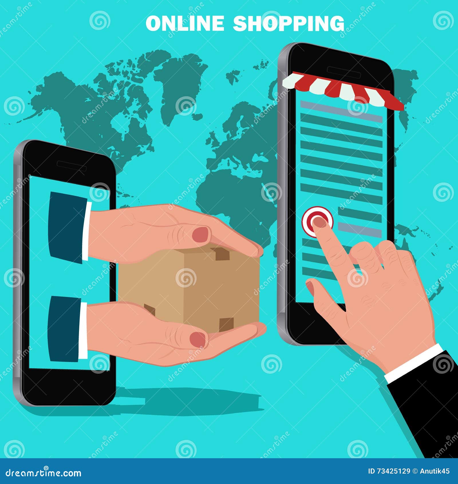 Online Mobile Shopping Concept, Flat Design, Vector Illustration Stock ...