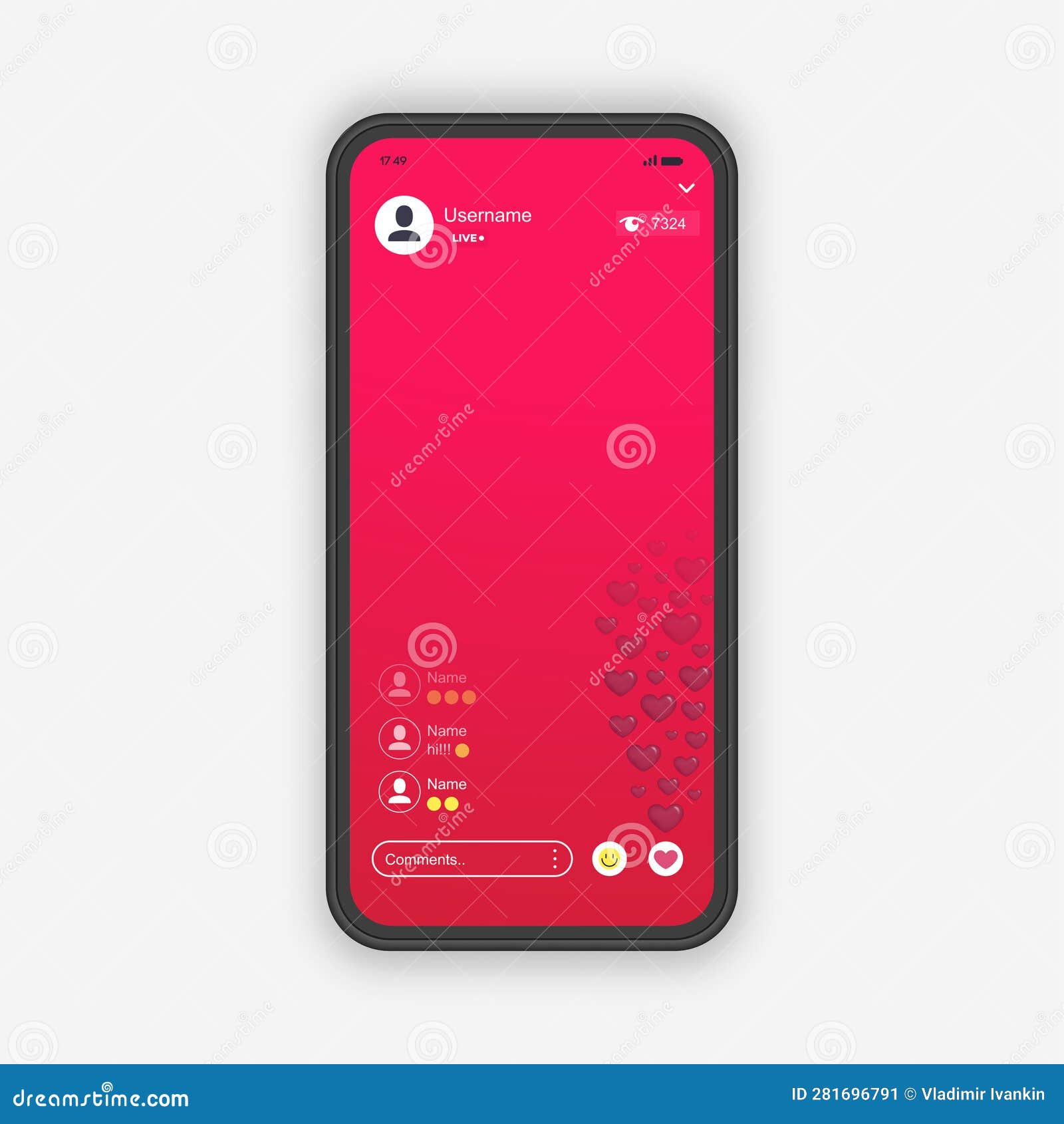 Online Mobile Streaming Interface with Live Like Stock Vector ...