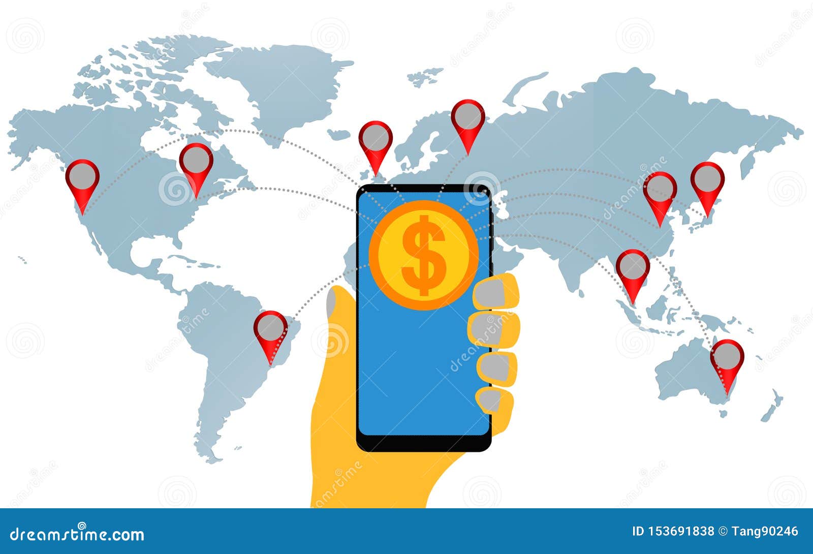 Online Money Transaction Around the World Stock Illustration ...