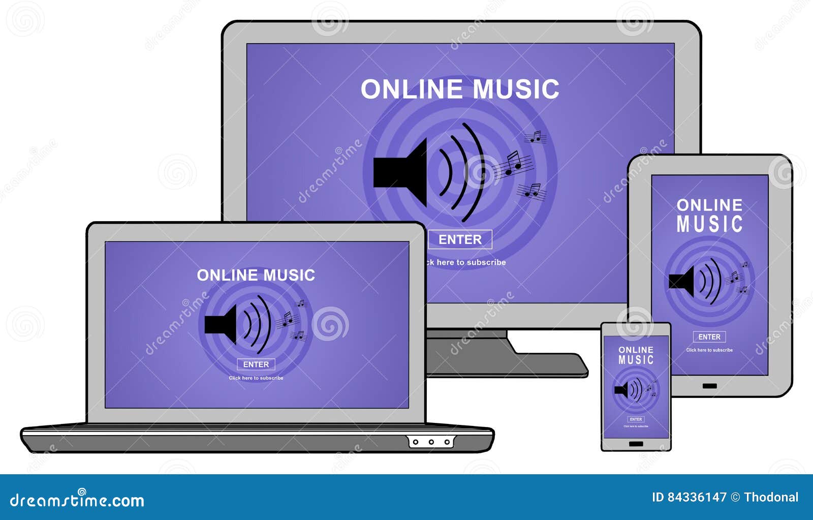 Online Music Concept on Different Devices Stock Illustration ...