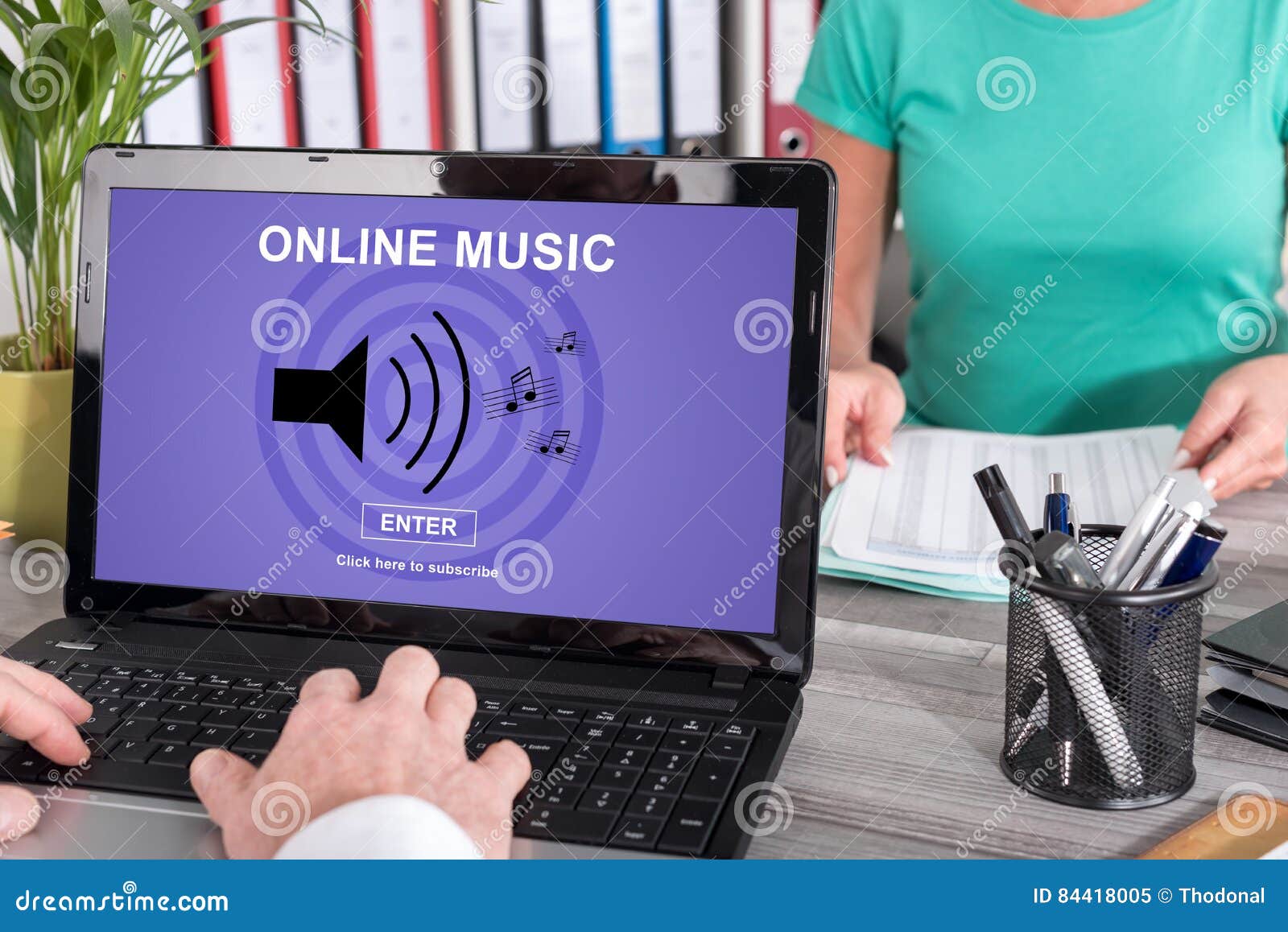 Online Music Concept on a Laptop Stock Image - Image of laptop, music ...