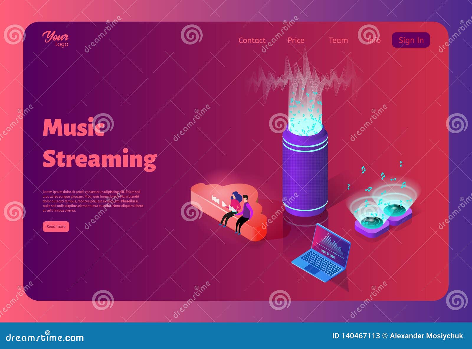 Online Music Streaming from the Cloud. Template for Website Design ...