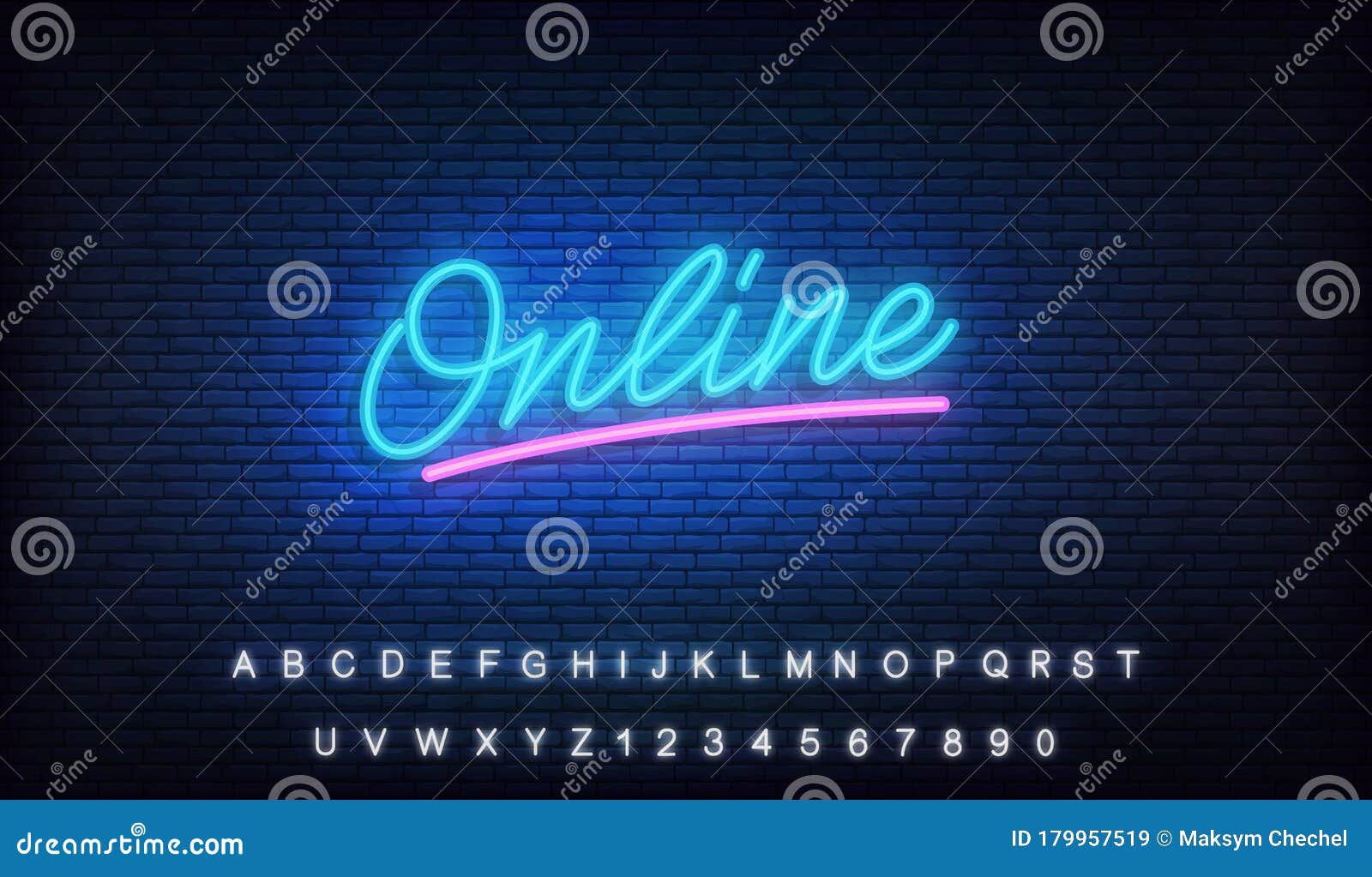 Online Neon Template. Glowing Neon Letteing Online Stock Vector ...