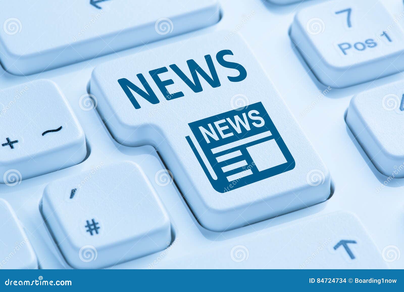 Online Newspaper News Blue Computer Keyboard Stock Photo - Image of ...
