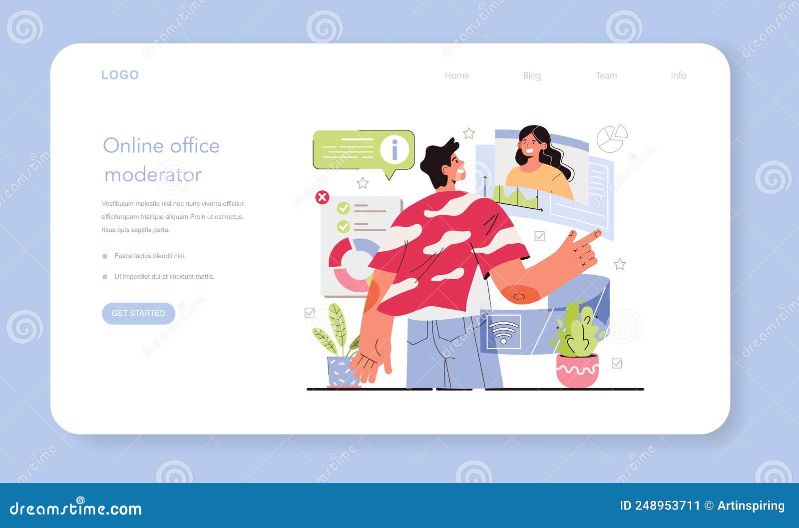 Online Office Web Banner or Landing Page. Modern Virtual Office Stock ...