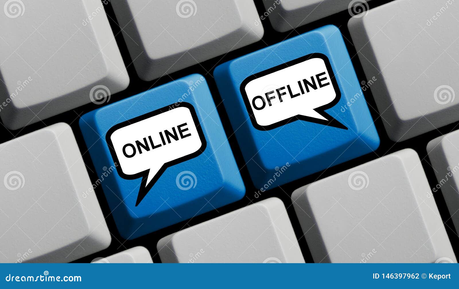 Online or Offline on Blue Computer Keyboard Stock Illustration ...