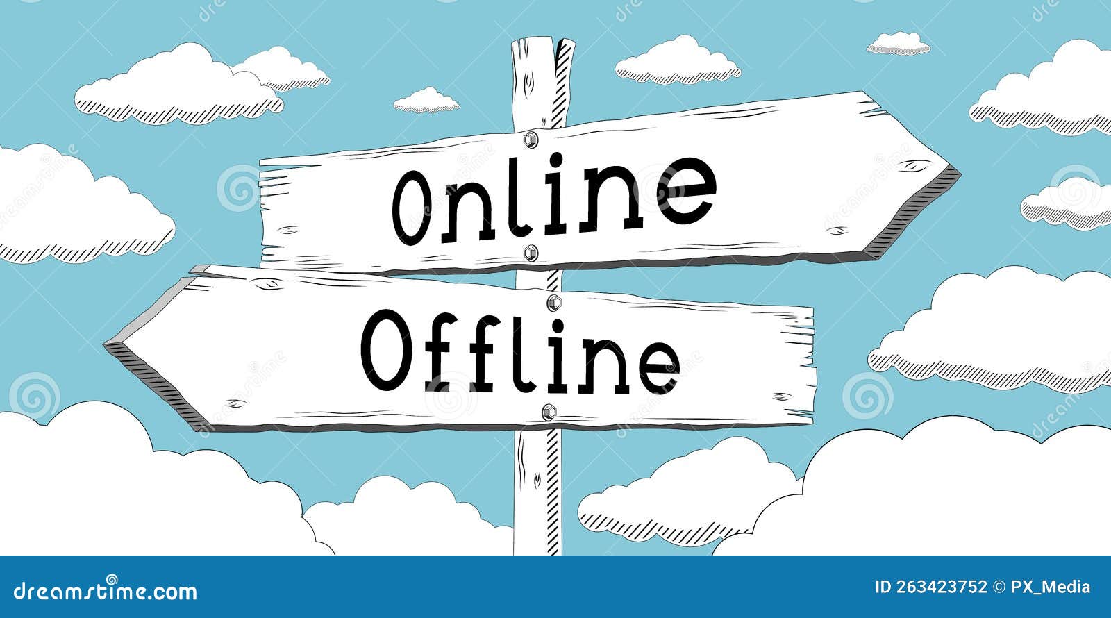 Online, Offline - Outline Signpost with Two Arrows Stock Illustration ...