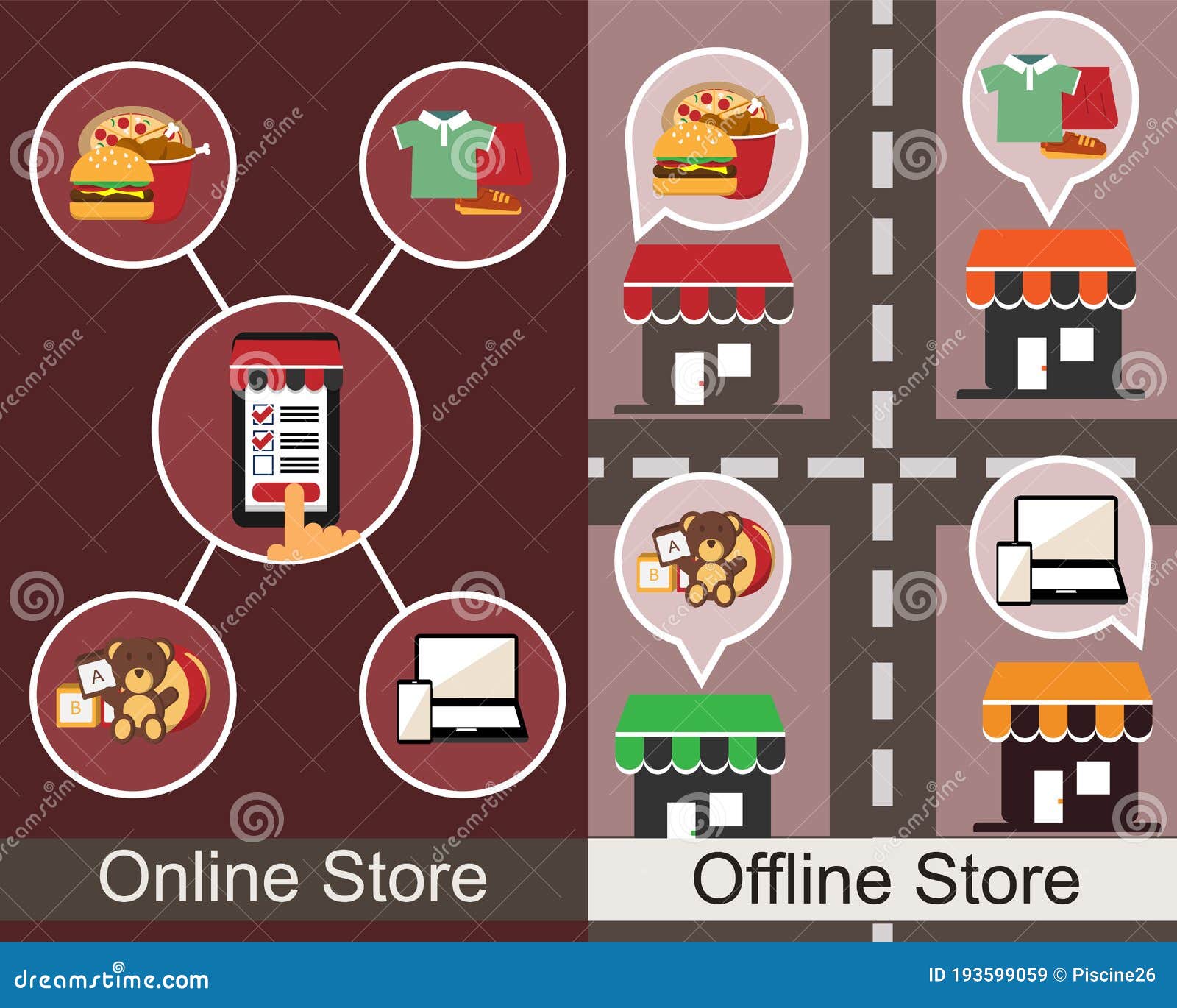 Online and Offline Store Vector Stock Vector - Illustration of money ...