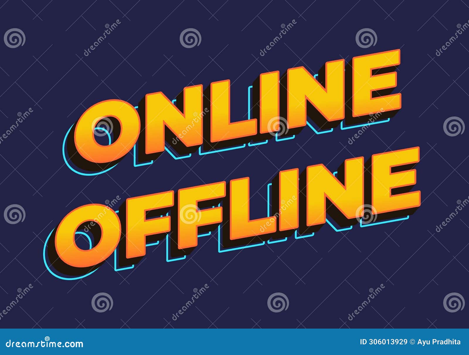 Online Offline. Text Effect in 3D Look. Yellow Color Stock Vector ...