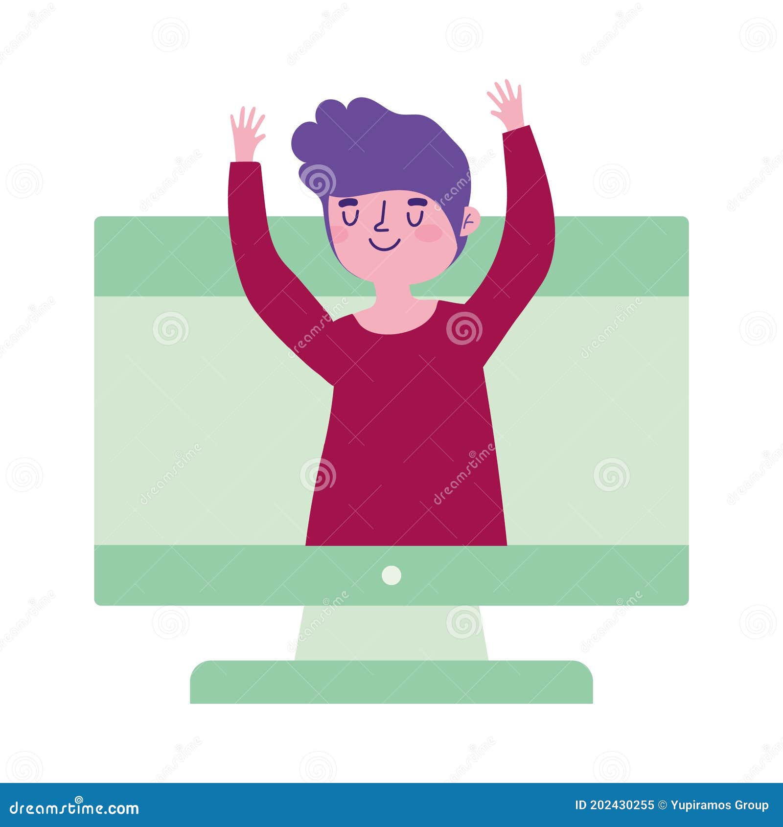 Online Party, Boy in Video Computer Celebration Stock Vector ...