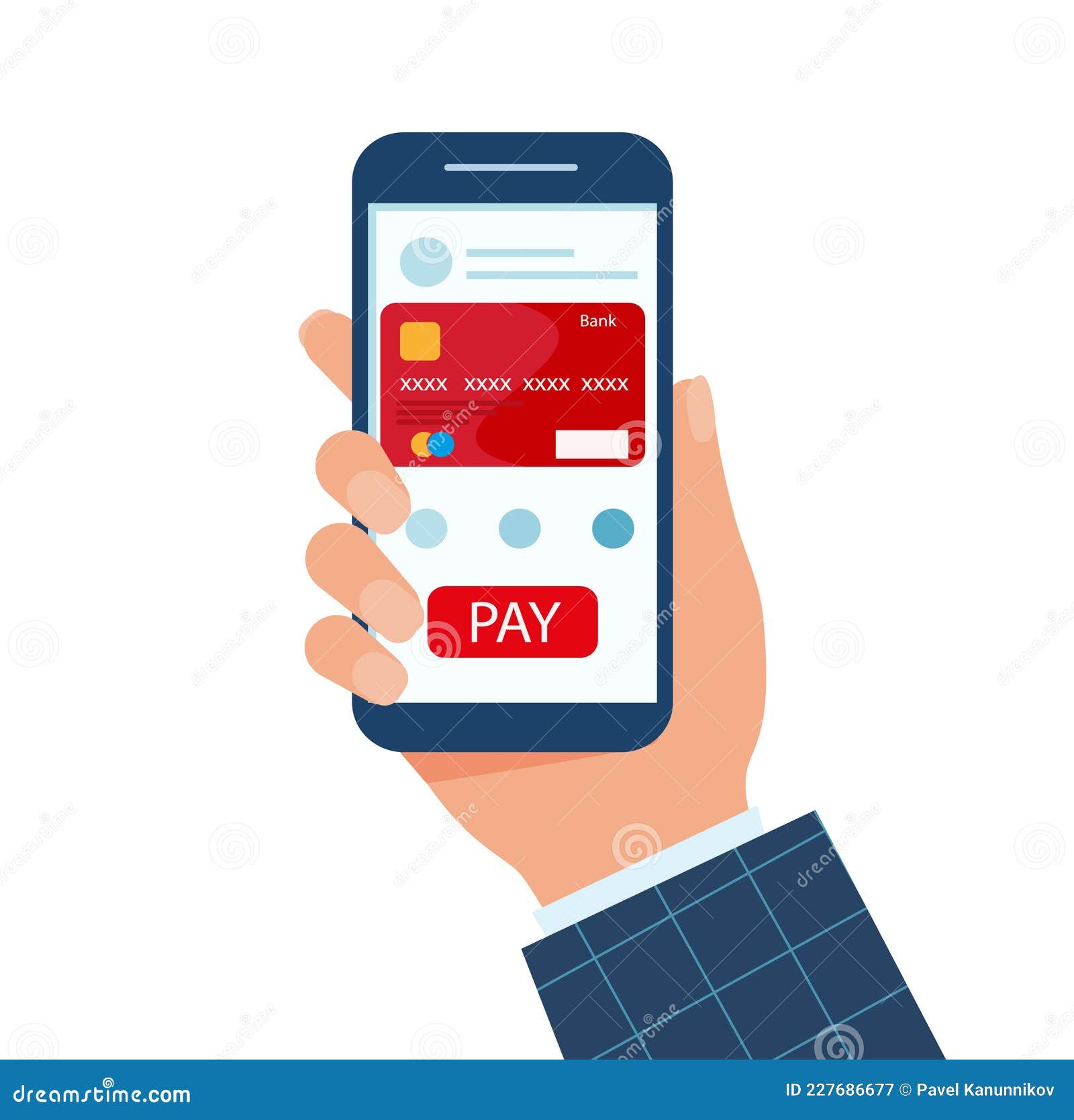 Online Payment by Phone. Pay by Card Smartphone in Hand Stock Vector ...